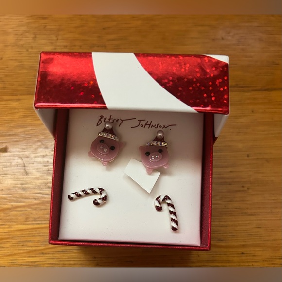 Betsey Johnson | Jewelry | Betset Johnson Xmas Pigs And Candy Cane ...